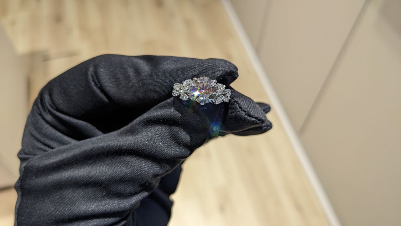 Creatable - Custom Pear Floral Engagement Ring with Round center stone - Jared.