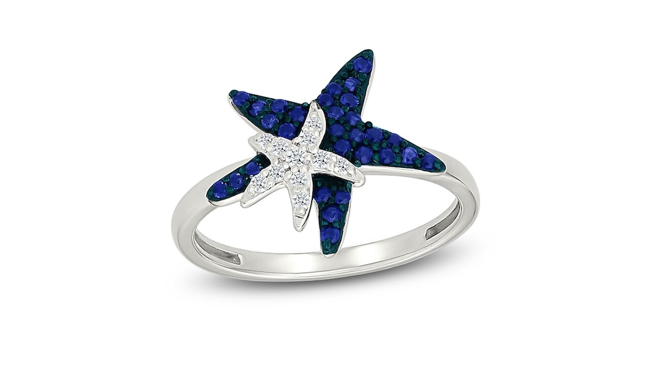 Creatable - BLUE & WHITE LAB-CREATED SAPPHIRE STARFISH RING STERLING SILVER - Jared.