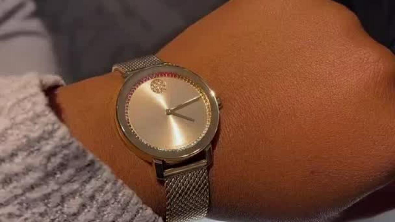 Creatable - Ladies' Movado Bold® Multi-Color Crystal Accented Watch with Gold-Tone Dial - Zales