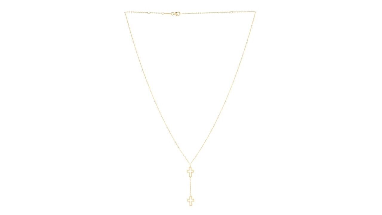 Creatable - Double Cross "Y" Necklace in 14K Gold - Zales