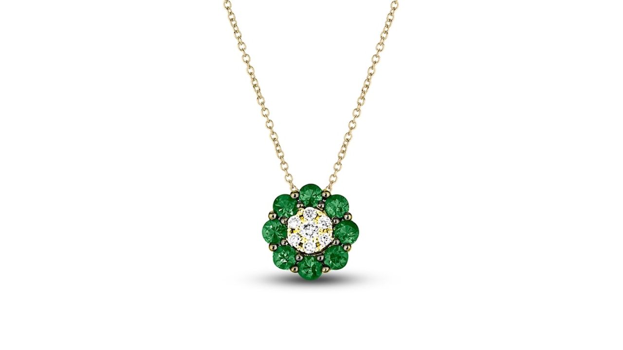 Creatable - Le Vian Diamond & Emerald Necklace 1/15 ct tw Diamonds 14K Honey Gold - Kay Jewelers.