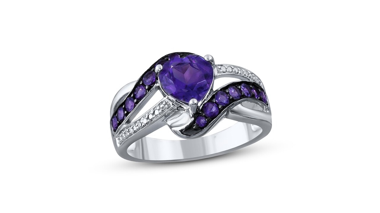 Creatable - Amethyst & Diamond Heart Ring Sterling Silver - Kay Jewelers.