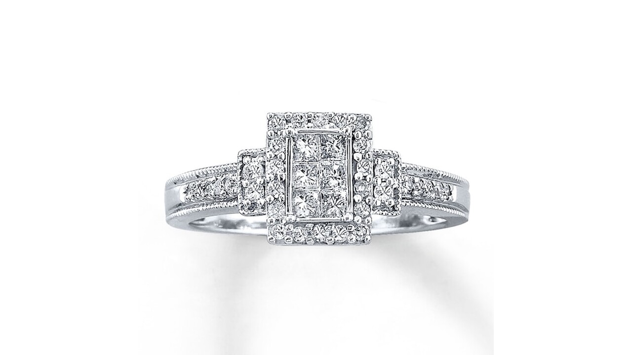 Creatable - Previously Owned Engagement Ring 3/8 ct tw Princess & Round ...