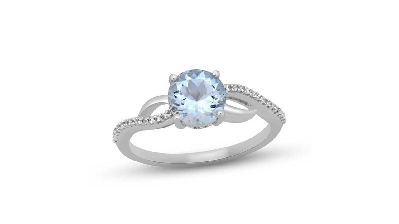 Creatable - Aquamarine & Diamond Ring 1/15 ct tw Round-Cut Sterling Silver - Kay Jewelers.