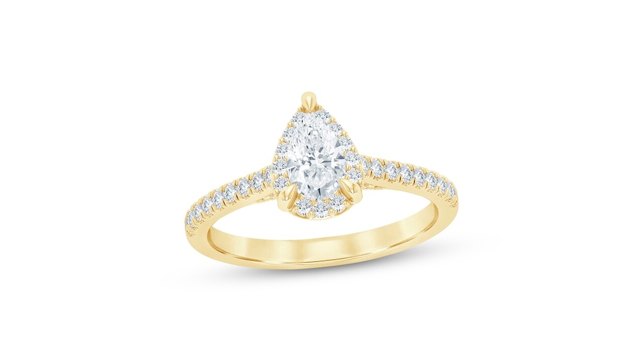 Creatable - Now + Forever Lab-Grown Diamonds Pear-Shaped Halo Engagement Ring 3/4 ct tw 14K ...