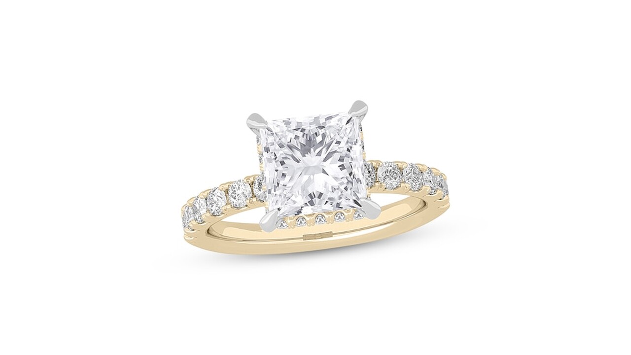 Creatable - Now + Forever Lab-Grown Diamonds Princess-Cut Engagement Ring 3-7/8 ct tw 14K Yellow ...