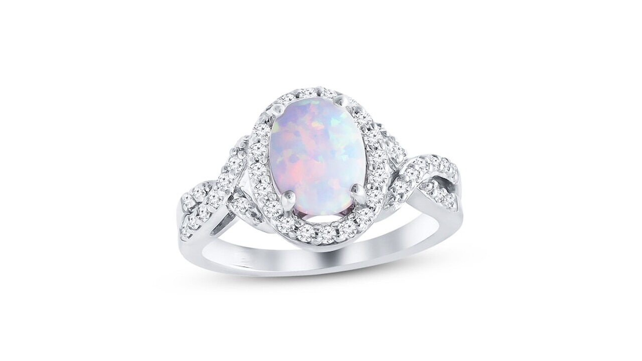 Creatable - Lab-Created Opal Ring Lab-Created Sapphires Sterling Silver - Kay Jewelers.