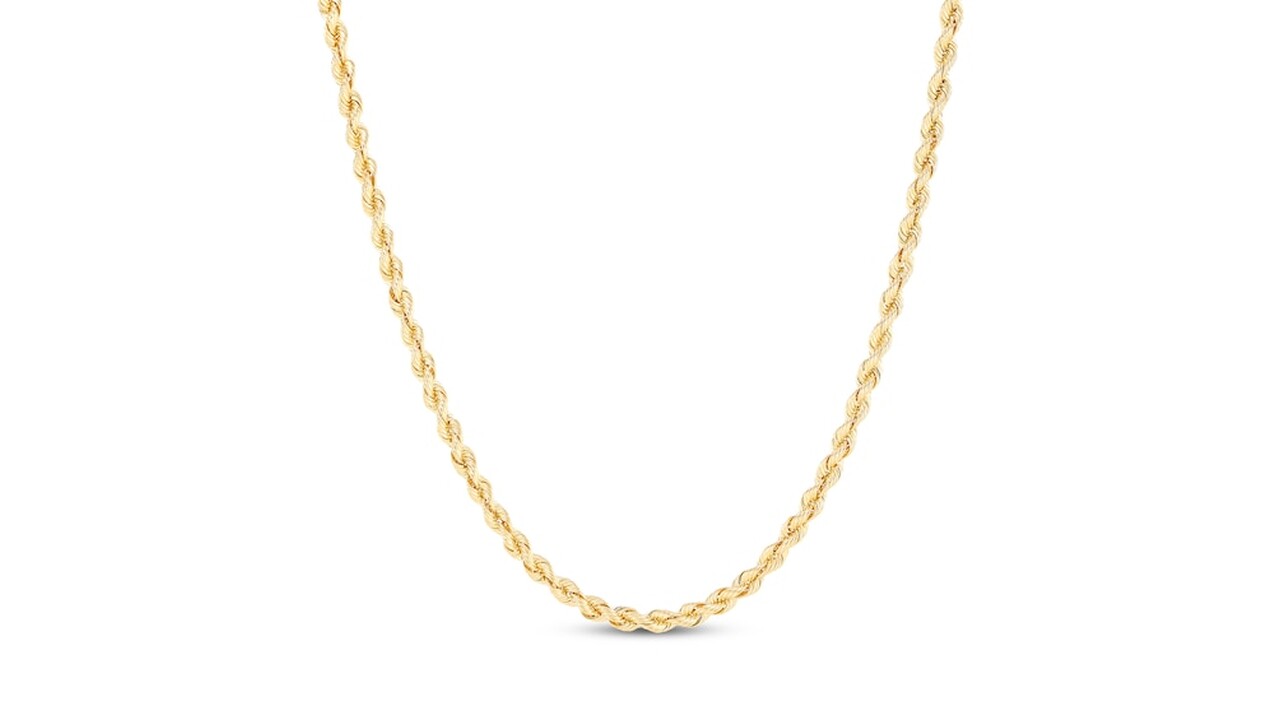 Creatable - Silk Rope Chain Necklace 3mm Solid 10K Yellow Gold 22 ...